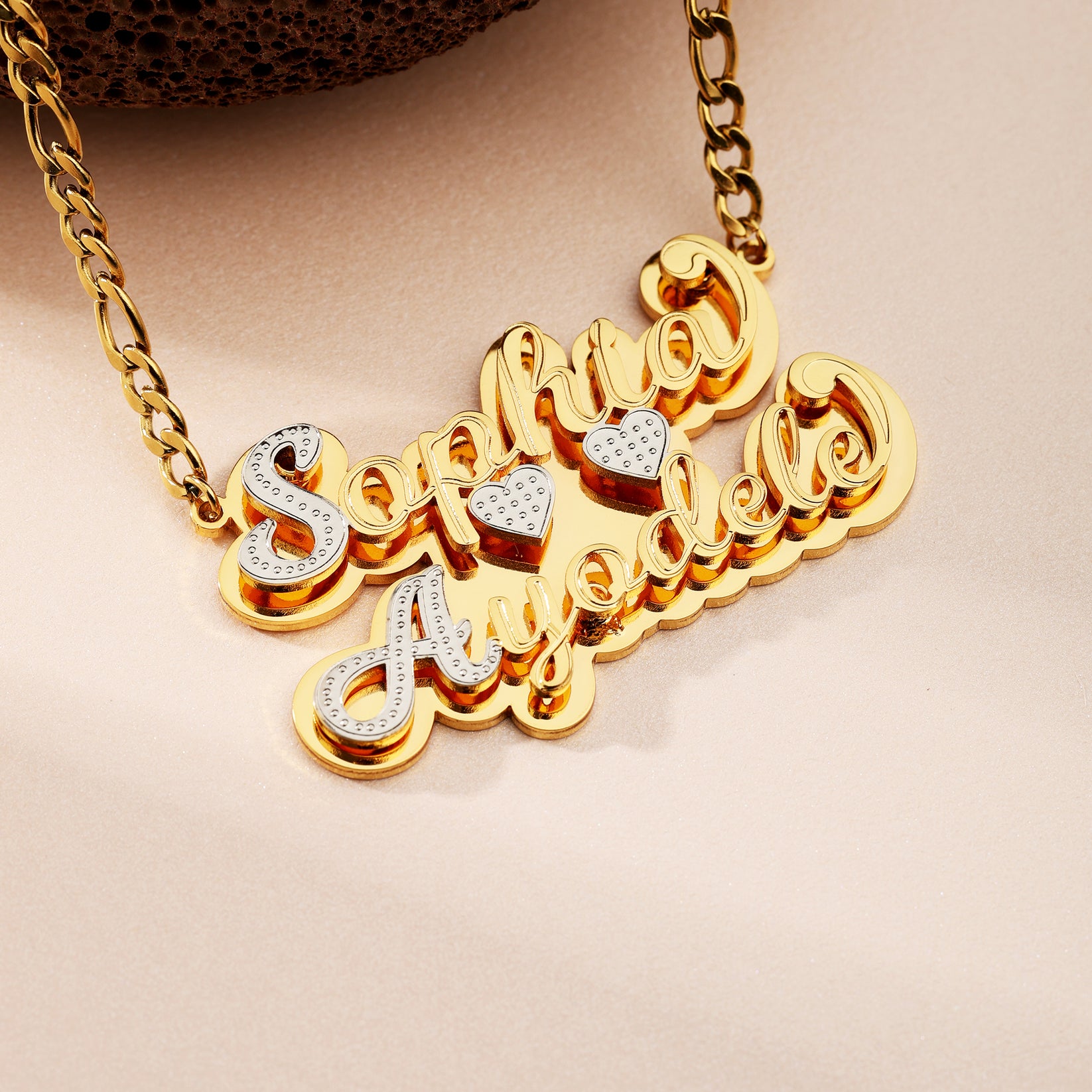 Double Name Double Heart Necklace – iceyqueen