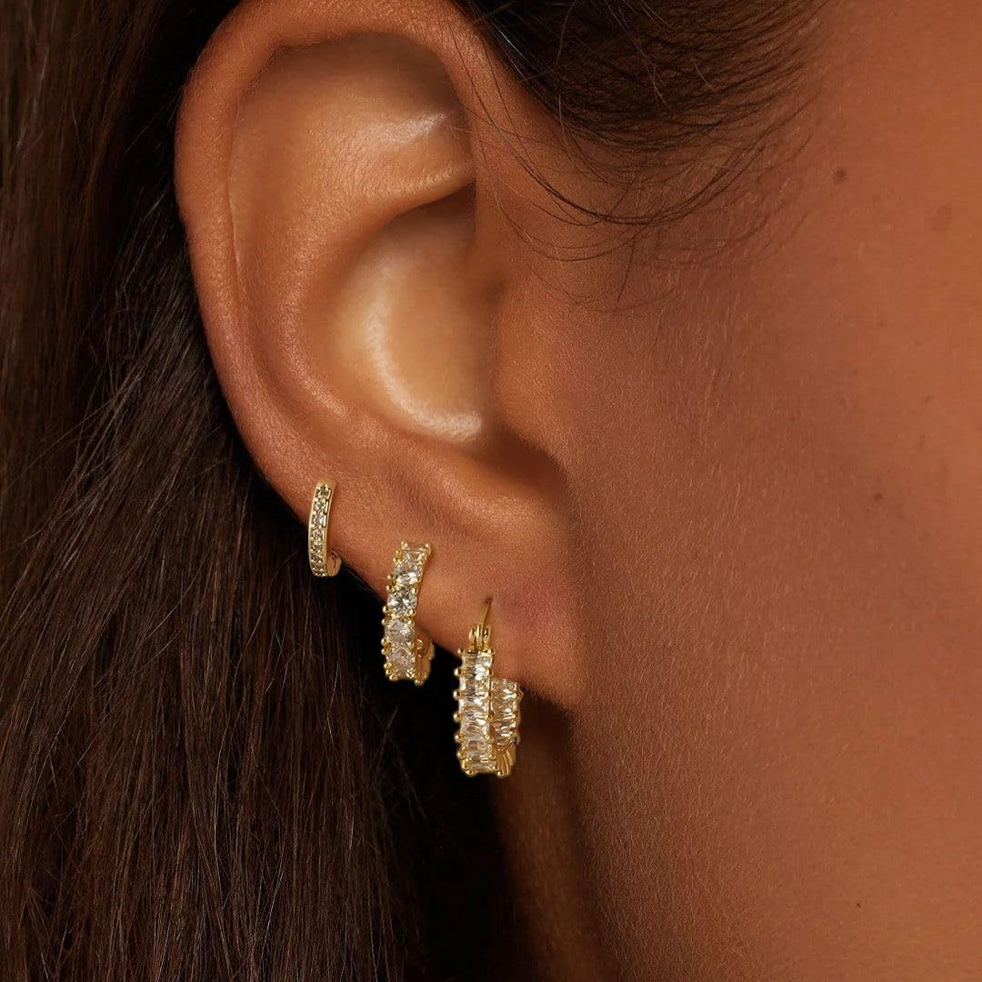 Exquisite 3-Piece Earring Set CZ Sparkle & Gold Hoops – iceyqueen